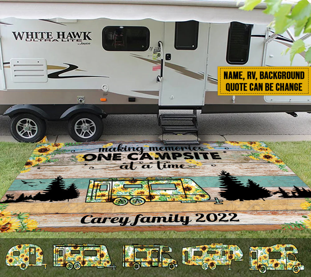 Personalized Happy Campers Sunflower Vintage Patio Mat TL080901RG